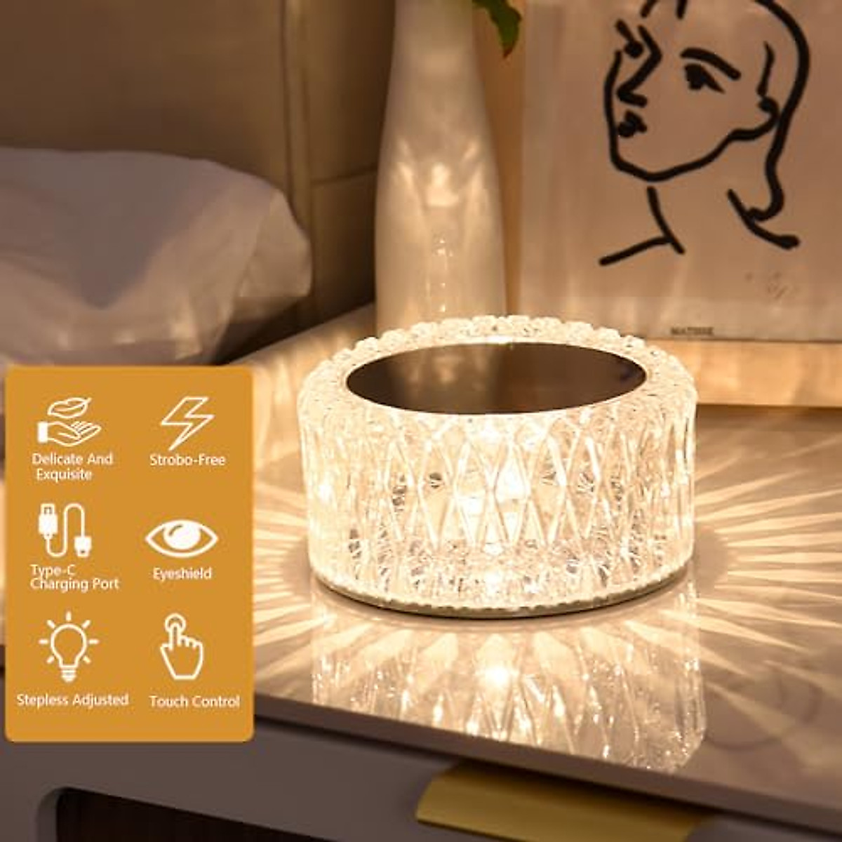 EJFOIEJ Portable Crystal LED Table Lamp, 3-Levels Brightness Desk Lamp, Star Projector, Desk Lamp Projector Night Light Projector Suitable for Baby Bedroom