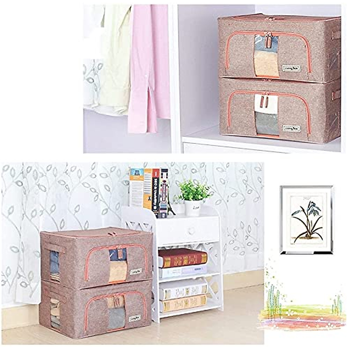 ZyHMW Large Foldable Clothing Storage Bags, 24L Clothes Storage Bins, Thick Fabric Closet Organizers and Storage (Color : Red) (Color : Pink)