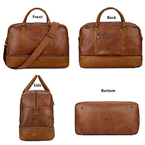 BAOSHA Vegan Leather Large Travel Duffel Tote Bag Carry On Weekender Overnight Bag With Shoe Compartment HB-38 (Brown)