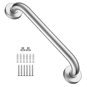 12 Inch Shower Grab Bar Satin Brushed Nickel, ZUEXT Stainless Steel Safety Grab Bar Handle, Bathroom Balance Bar, Safety Hand Rail Support - Handicap, Elderly, Injury, Senior Assist Bath Handle