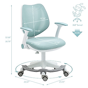 Villeston Cute Kids Desk Chair - Blue Computer Chair with Adjustable Armrests and Footrest Study Reading Office Swivel Chairs for Boys Girls Teens
