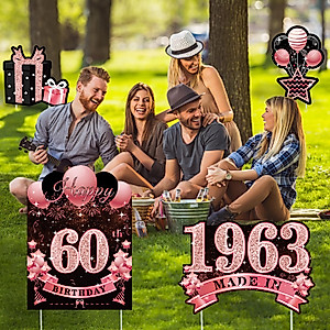 60th Birthday Signs Rose Gold Birthday Party Decorations - 4pcs Happy Birthday Yard Signs with Stakes for Women,60th Birthday Yard & Lawn Decorations,Made in 1963 Funny Bithday Backdrop Party Supplies