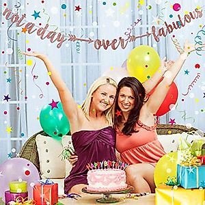 Rose Glittery Birthday Banner - Not a Day over Fabulous Banner - Birthday Decorations Supplies for Women - Great for Birthday Party Anniversary Decorations