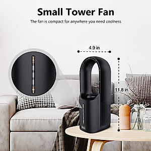 CONBOLA Portable Tower Fan, Bladeless Desk 16 Inch 10000mAh Battery Operated Rechargeable Fan Oscillating Standing Fan with 3 Speeds Timer LED Light, Small Personal Quiet Table Fans for Bedroom, Gray