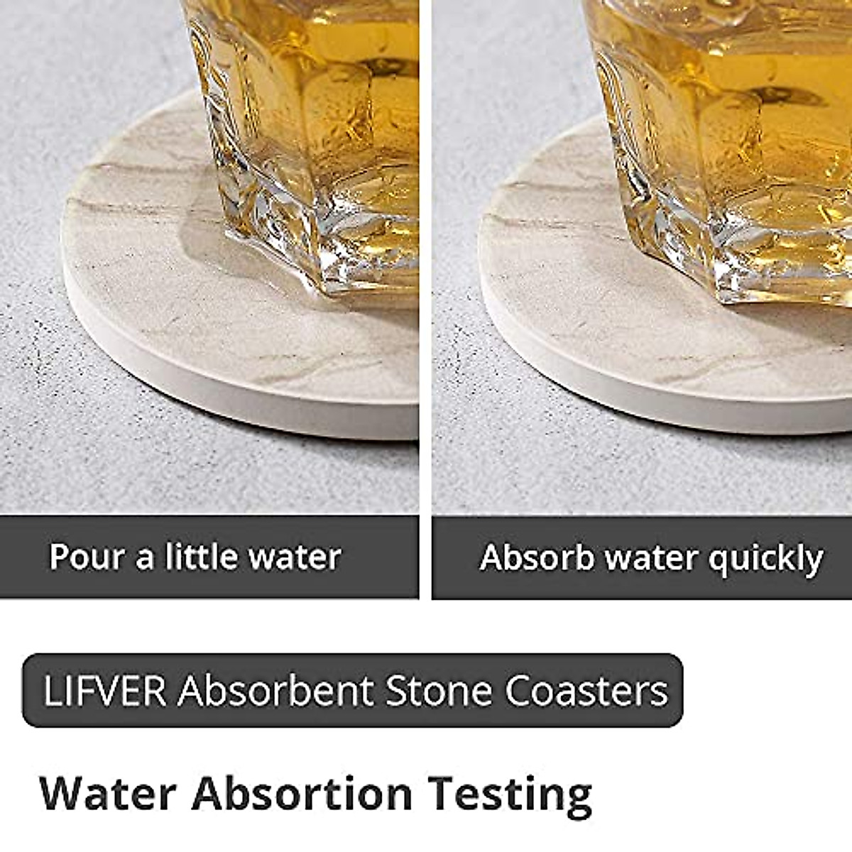 LIFVER Coasters for Coffee Table, Coasters for Drinks Absorbent, Drink Coasters, Housewarming Gift, Home Decor, Set of 6, Farmhouse Coaster Set with Holder, 4 Inches, Sandstone Style