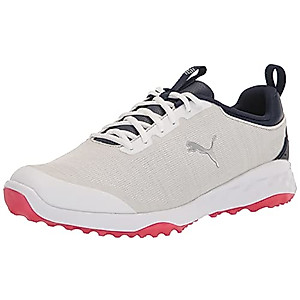 PUMA Golf Men's Fusion PRO Golf Shoe, Puma White-Puma Navy-for All Time Red, 13
