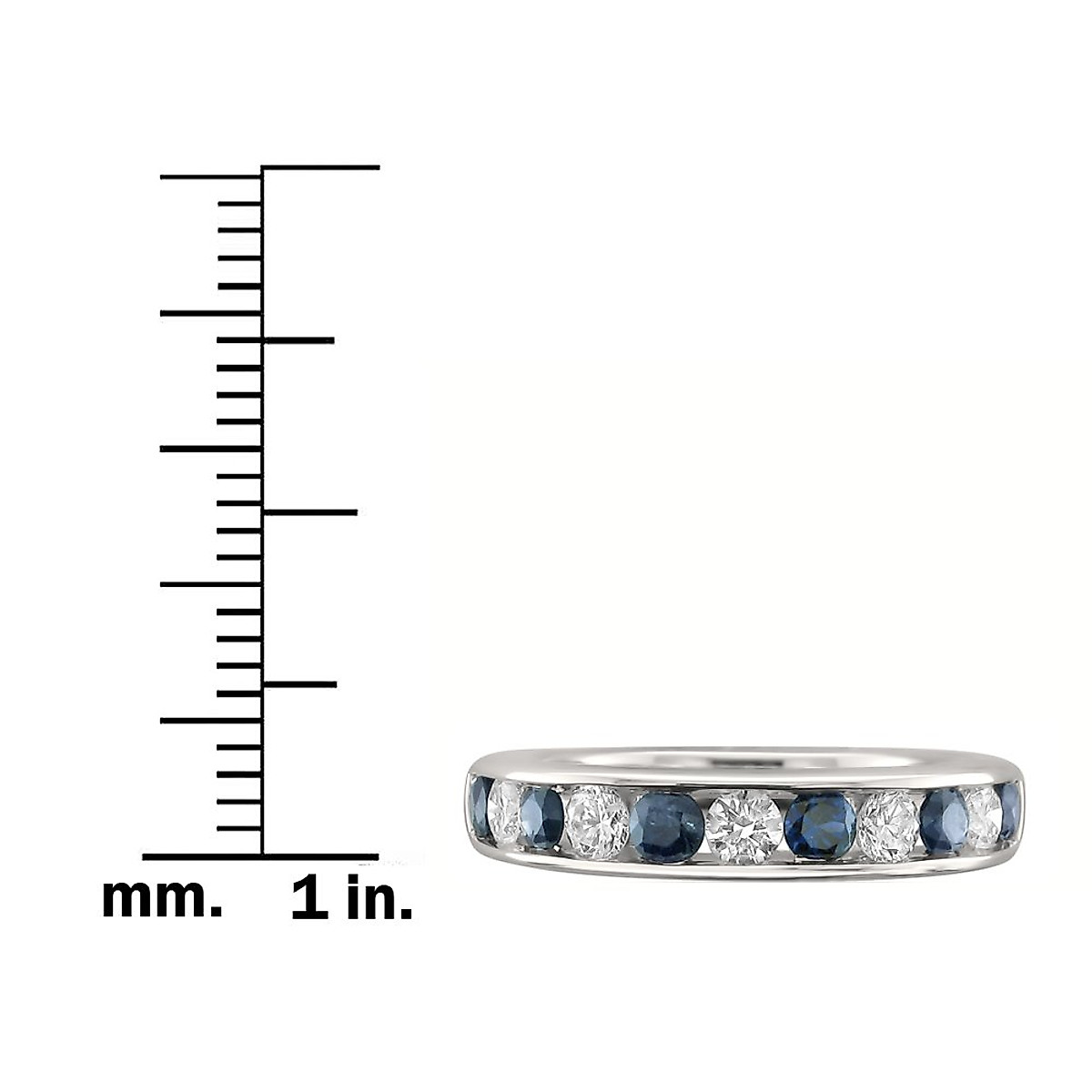 Beyond Brilliance 14K White Gold Round Diamond & Blue Sapphire Wedding Band Ring (1 cttw, I-J, I1-I2), Size 5.5 Size-5.5