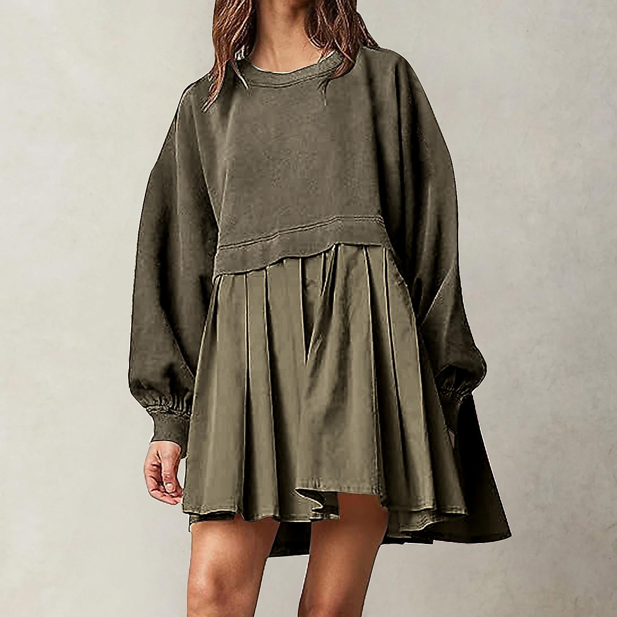 Track Womens Oversized Sweatshirt Dress Casual Long Sleeve Crewneck Pullover Tops Loose Short Flowy Pleated Mini Dress 2023 Men Comfy Travel Outfits for Women