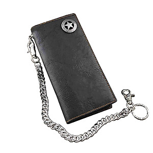 Biker Rock Star Concho Mens Card Money Long Black Real Leahter Wallet With Chain