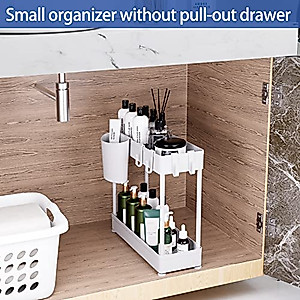 3 Pack Puricon Under Sink Organizer Pull Out Under Sink Storage, 2 Tier Multi-Purpose Sliding Under the Sink Organizer Bathroom Kitchen Sink Organizer Under Cabinet Shelf for Cleaning Supplies -White