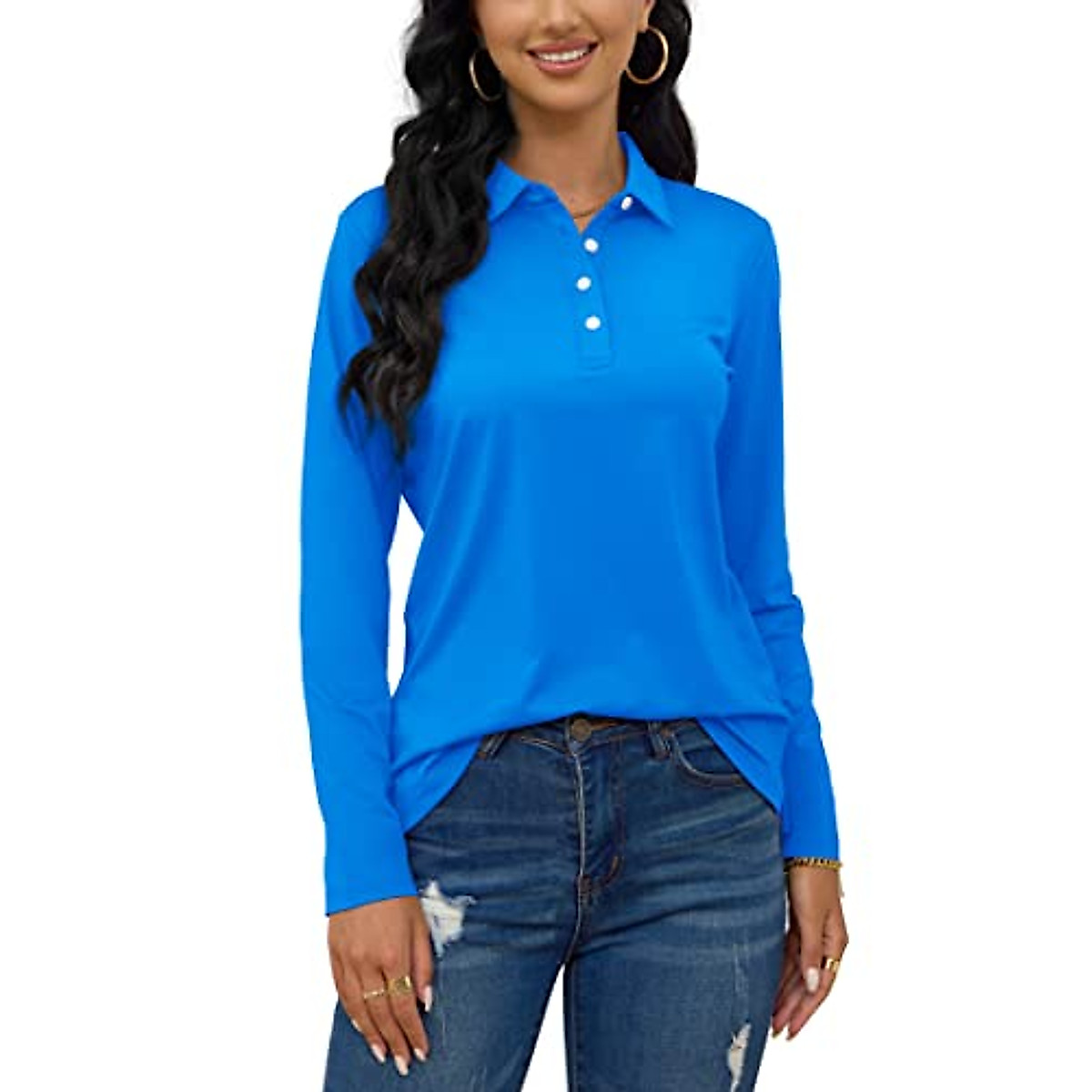 TACVASEN Women's Polo Shirts Lightweight Soft Stretch Golf Apparel for Women, Azure, L