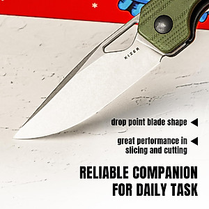 Kizer Mini Militaw Pocket Knife for EDC, 2.82'' D2 Blade Folding Knife, Brown & Green G10 Handle Small EDC Knife with Pocket Clip, Camping Hunting Knife for Men Women Gift V3634SM2