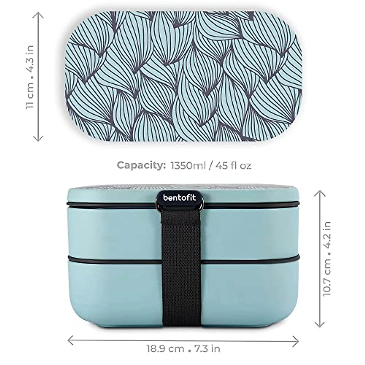 Bentofit Premium Bento Box Adult Lunch Box - 45oz 2-Compartment Container with Cutlery & Sauce Holder for Convenient On-the-Go Meals, Microwavable (Wathet Blue)