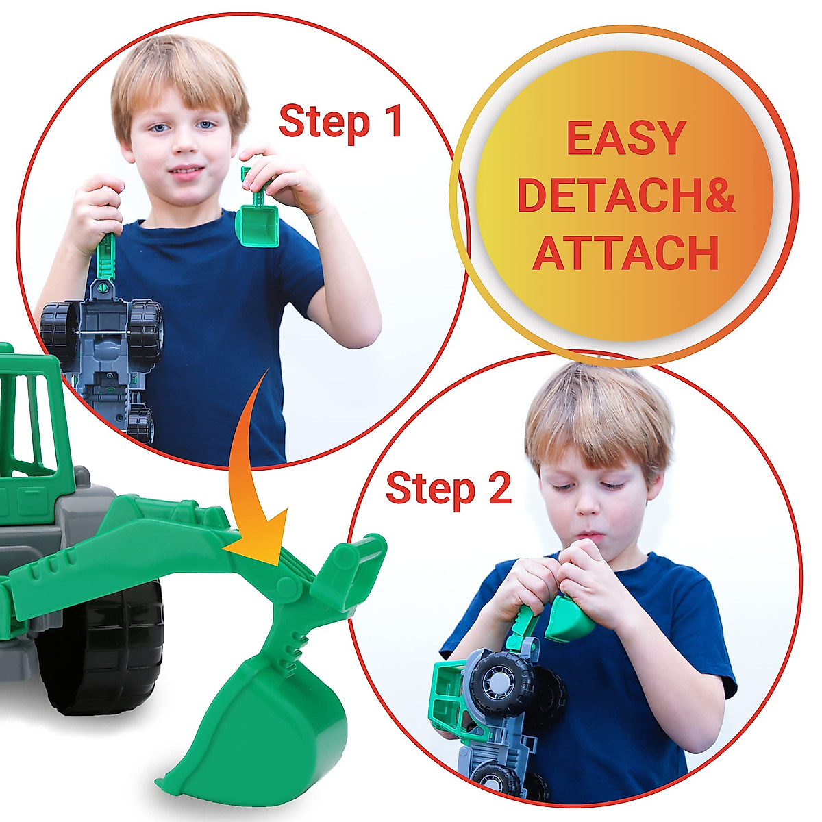 CO-T Excavator Toy for Boys - Backhoe Toy for Toddlers - Toy Bulldozer for Toddler - Toy Backhoe Sand Truck - Sandbox Toys by Polesie - Green Excavator Beach Toy