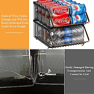 GILLAS 2 Pack Stackable Soda Can Organizer with Dividers for Refrigerator, Can Holder Dispenser Canned Food Organizer, Beverage Storage Basket Rack Drink Organizer for Fridge, Kitchen, Pantry, Black