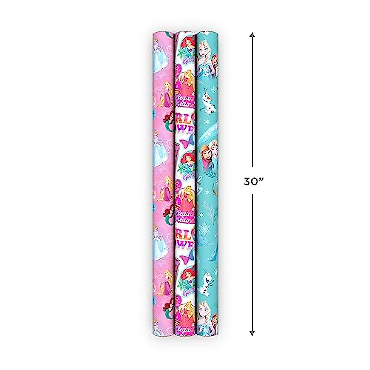 Hallmark Disney Princess and Frozen Wrapping Paper with Cutlines on Reverse (3 Rolls: 60 Square Feet Total) for Birthdays, Christmas, Valentine's Day