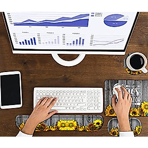 Keyboard Wrist Rest + Mouse Pad + Mouse Wrist Rest Support + Coaster Set, Ergonomic Memory Foam Mouse and Keyboard Pad Set for Laptop Computer Office Home Working Gaming,Sunflower Chaos Coordinator