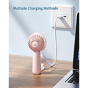 coldSky Portable Handheld Mini Fan, 3 Speeds Personal Small Fan For Makeup Eyelash, Cute Design Rechargeable Desk Fan With Non-slip Base For Travel, Bedroom, Woman, Men