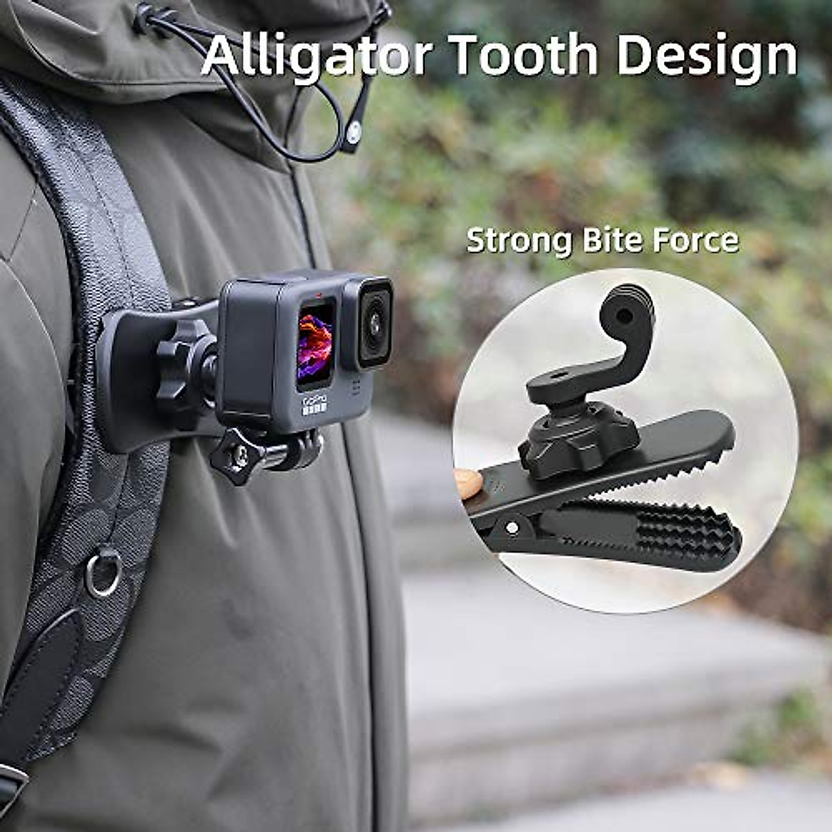 Backpack Strap Mount Quick Clip Mount, 360 Degree Rotation Backpack Clamp Mount Compatible with Gopro Hero 11/10/9/8/7/6/5 Black, Session, Fusion, Xiaomi Yi, DJI Osmo Action and Most Action Cameras