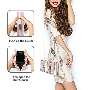 WJCD Money Clutch Rhinestone Purse Stack of Cash Unique Evening Clutch Handbag Shoulder Bag Crossbody Bag Rhinestone Handbag (Pink)