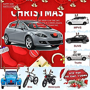 Car Reindeer Antlers & Nose Decorations Set- Car Jingle Bell Antlers and Nose,Christmas Decorations for Cars/Home,Best of Auto Accessories,Best for Car SUV Van Truck,Easy to Install