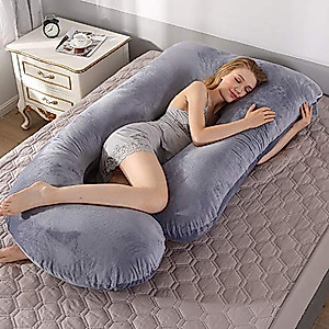 BATTOP Pregnancy Pillows Full Body Maternity Pillow for Sleeping with Cooling Washable Cover,Support for Back, Hips, Legs, Belly for Pregnant Women (Velvet-Grey)