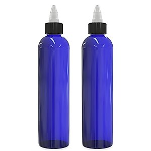 BRIGHTFROM Twist Top Applicator Bottles, 8 OZ, Squeeze Empty Plastic Bottles, Black Nozzle, BPA-Free, PET, Refillable, Open/Close Nozzle - Multi Purpose (Blue)