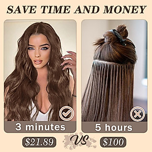 NAYOO Clip in Hair Extensions for Women 20 Inch Long Wavy Curly Chestnut Brown Hair Extension Full Head Synthetic Hair Extension Hairpieces(6PCS,Chestnut Brown)
