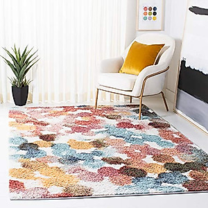 SAFAVIEH Calista Shag Collection 8' x 10' Red/Blue CAL118Q Abstract Non-Shedding Living Room Bedroom Dining Room Entryway Plush 1-inch Thick Area Rug