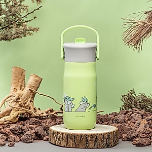 Zak Designs Harmony Star Wars The Mandalorian Kid Water Bottle for Travel or At Home, 14oz Recycled Stainless Steel is Leak-Proof When Closed and Vacuum Insulated (Baby Yoda, Grogu)