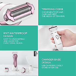 VOYOR Electric Razor for Women - Rechargeable Shaver Wet & Dry Painless Bikini Trimmer Cordless Lady Shavers for Body and Underarms IPX7 Waterproof Hair Removal Set with Face Brush ES400