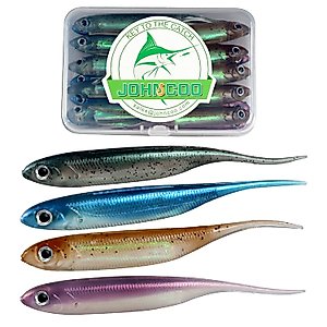 JOHNCOO 20pcs Soft Baits Shad Fishing Lures Paddle Tail Swimbaits Plastic Lures for Bass Trout Fishing Gifts for Men