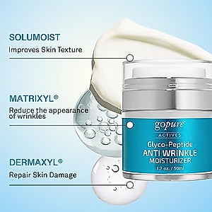 goPure Glyco-Peptide Anti Wrinkle Face Cream - Hyaluronic Acid Moisturizer for Face with Glycolic Acid, Peptides, and Vitamin E - Hydrating Facial Moisturizer with Anti-Aging Formula - 1.7 fl oz