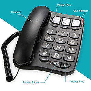 Large Button Phone for Seniors, Amplified Corded Phone with Speakerphone for Elderly Home Landline Phones, No Need to use Batteries,with Loud Ringer, One-Touch Dialing…