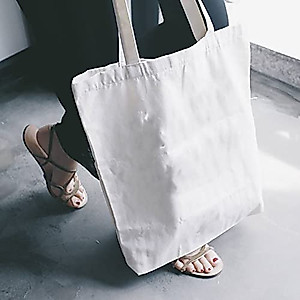 Canvas Bags Heavy Natural Canvas Tote Bags with Bottom Gusset Reusable Grocery Bags Canvas Shopping Bags with Long Handles (15.7"x13.7"x4", 1 pack), 12 oz Canvas