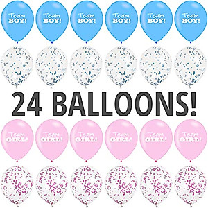 UP THE MOMENT Pink and Blue Baby Gender Reveal Balloons, 24 Pack, Pink and Blue Confetti Balloons, Team Boy and Team Girl Balloons, Baby Gender Reveal Decorations