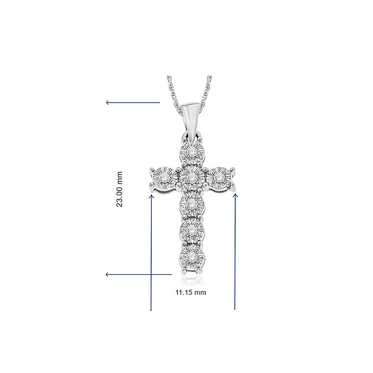 NATALIA DRAKE 1/10 Cttw Diamond Christian Cross Necklace for Women in Rhodium Plated 925 Sterling Silver Color J-K/Clarity I3