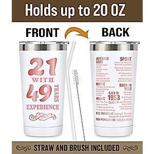 Henghere 70th Birthday Gifts for Women, 70th Birthday Gift for Friend, Mom, Grandma，Sister, Wife, Aunt, Coworker, Happy 70 Year Old Birthday Decorations Women | Thermos Cup - White