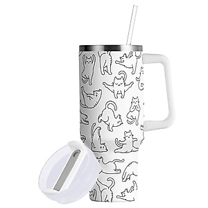 Joisal Cartoon Doodle Comic Cats 40 Oz Iced Coffee Tumbler with Handle and Straw Lid Travel Coffee Mug