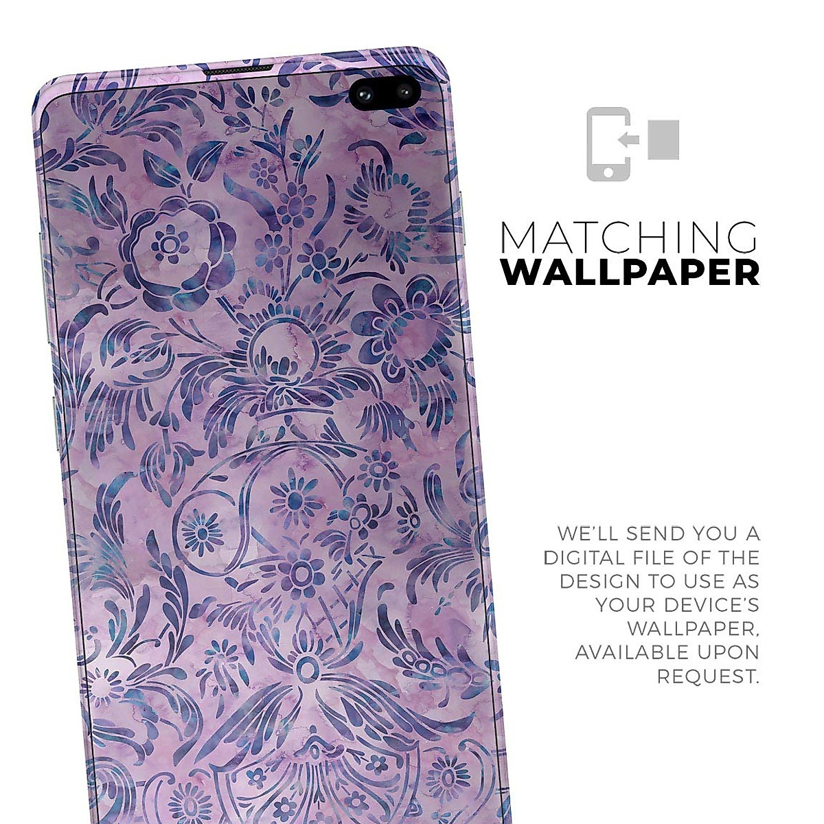 DesignSkinz Purple Damask Watercolor Pattern Protective Vinyl Decal Wrap Skin Cover Compatible with The Samsung Galaxy S20 (Screen Trim & Back Glass Skin)