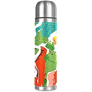 Stainless Steel Leather Vacuum Insulated Mug Abstract Thermos Water Bottle for Hot and Cold Drinks Kids Adults 16 Oz