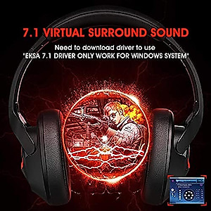 EKSA USB Gaming Headset - 7.1 Surround Sound Headphones with Breathable Earmuffs - Noise Cancelling Mic - Gaming Headphones for PC, PS4, Xbox One S/X, Android