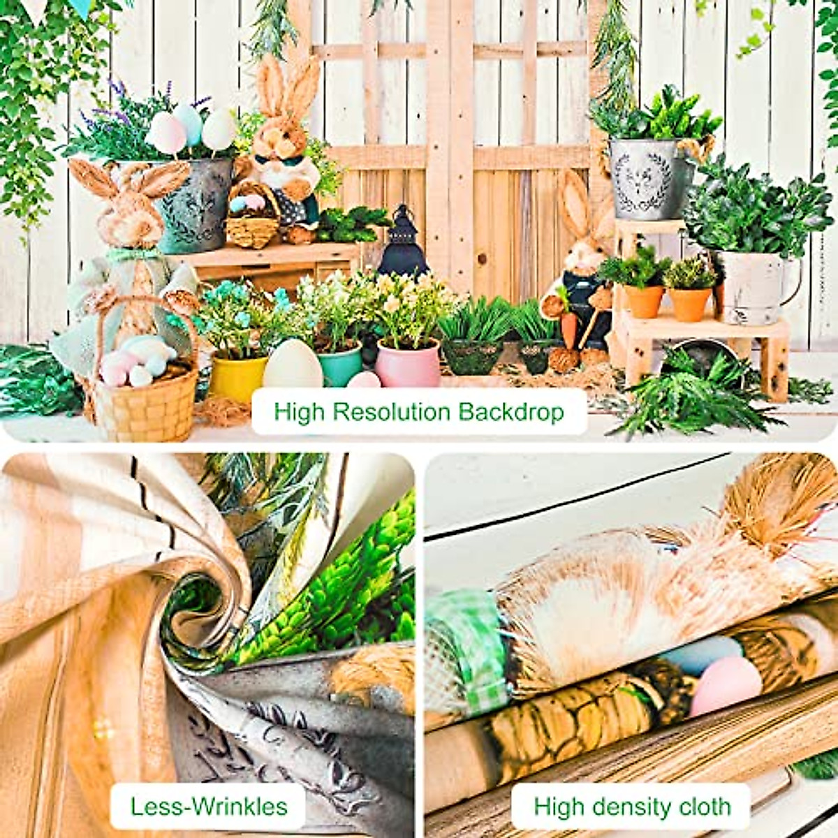 WENMER 5X7ft Spring Easter Backdrop, Garden Easter Egg Rabbit Photography Background Rustic Wooden Door Easter Bunny Flower Photo Backdrop for Easter Kids Children Newborn Baby Pet Portrait Photo