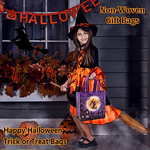 Atiger 6 Pcs Halloween Trick or Treat Bags, Halloween Candy Tote Bags with Handles for Kids, Reusable Halloween Non-Woven Gift Bags for Halloween Party Supplies Favors
