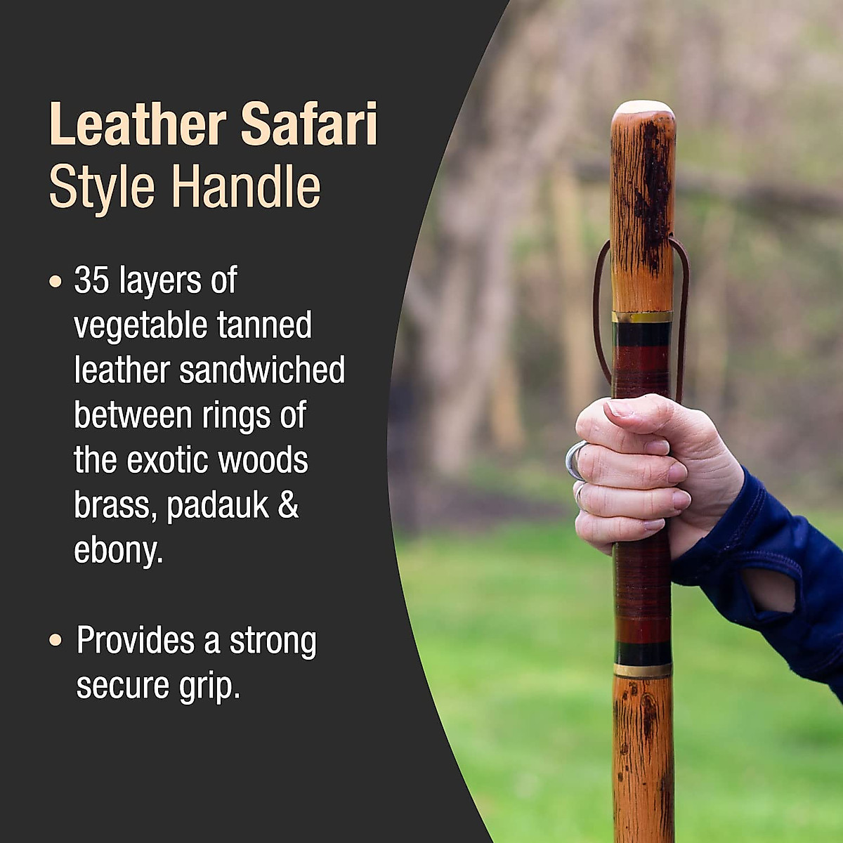 Brazos Rustic Wood Walking Stick, Hickory, Traditional Safari Style Handle, for Men & Women, Made in The USA, 58" Natural