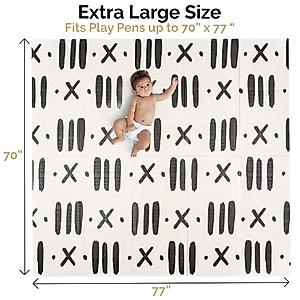 JumpOff Jo - Extra Large Waterproof Foam Padded Play Mat for Infants, Babies, Toddlers, Play Pens & Tummy Time, Foldable Activity Mat, 77 x 70 x 0.6 inches - Black and White