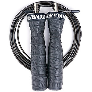 WOD Nation Attack Speed Jump Rope : Adjustable Jumping Ropes : Unique Two Cable Skipping Workout System : One Thick and One Light 11 Foot Cable : Perfect for Double Unders forHiit : Fits Men and Women