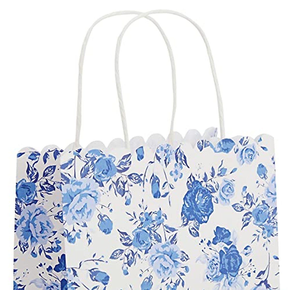 Sparkle and Bash 24 Pack Floral Gift Bags with Handles, Medium Size, All Occasion Blue Rose Flowers (10 x 8 x 4 In)