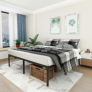 caziwhave Bed Frame Queen Size 18 Inch High Max 3500 lbs Heavy Duty Metal Mattress Foundation Platform Sturdy Steel Slat Support Queen Bed Frames No Box Spring Needed Easy to Assembly