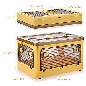 Aimisin Folding Storage Bins, 28 Liters, 2 Pcs Green Plastic Storage Containers with Wheels, Four Doors, Foldable, Stackable, Plastic Box with Lids for Organization, Storage Cart